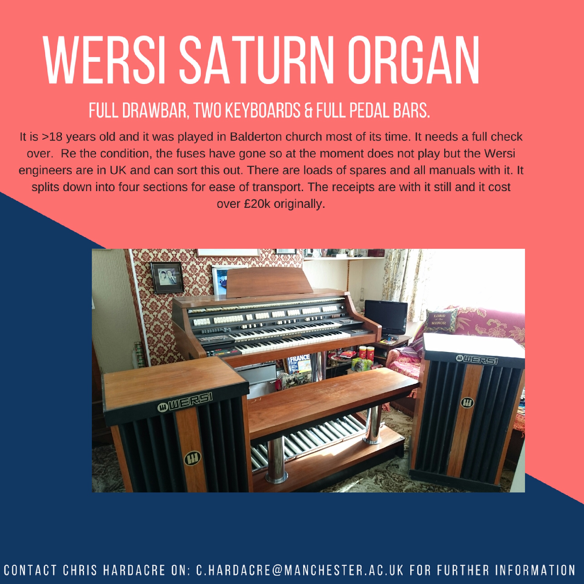 Wersi Saturn Organ needs a good home | Halifax Organ Academy